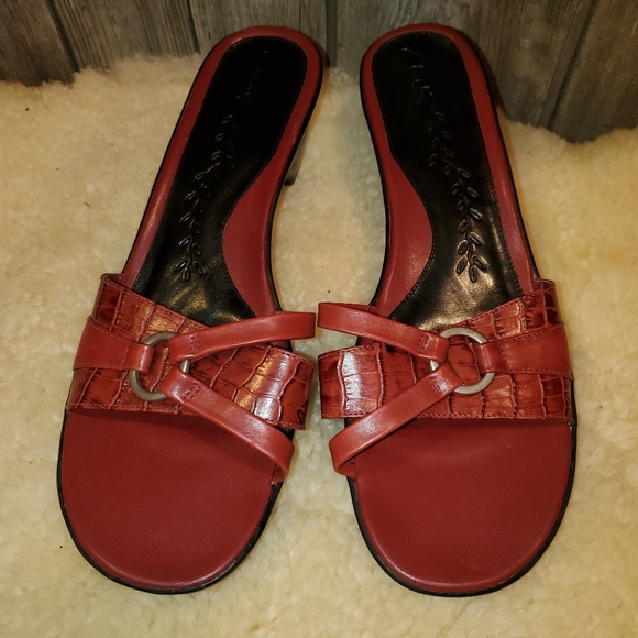 Clarks | Shoes | Clarks Red Leather Slides Sandals 9 M | Poshmark